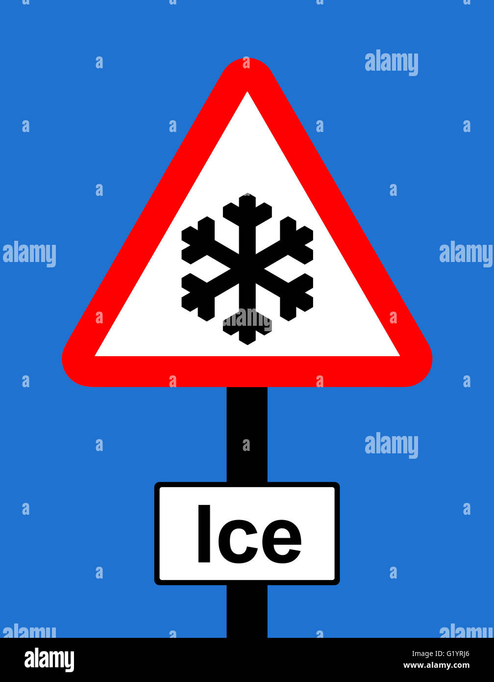 Warning triangle Risk of ice sign Stock Photo - Alamy