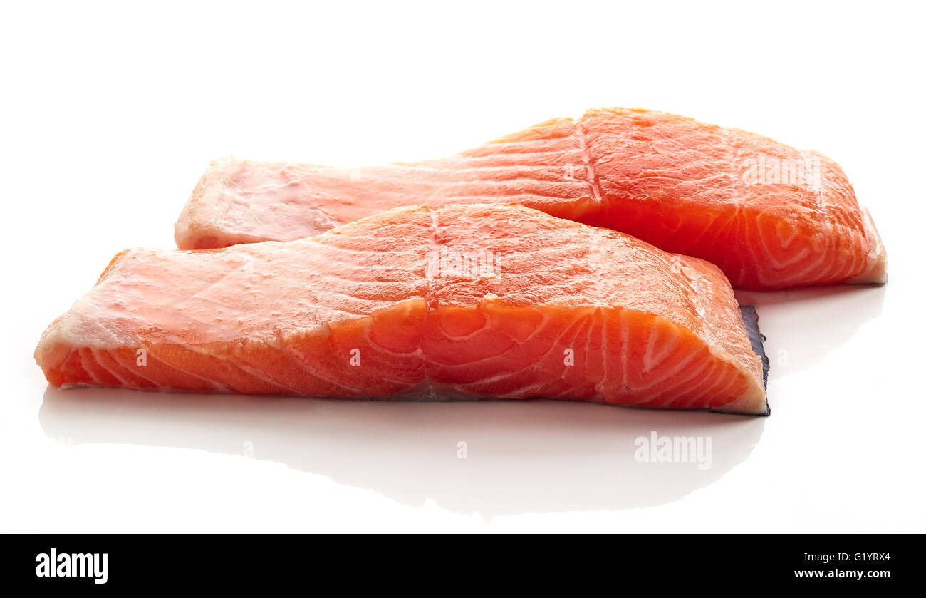 Fresh raw salmon fillet isolated on white background Stock Photo - Alamy