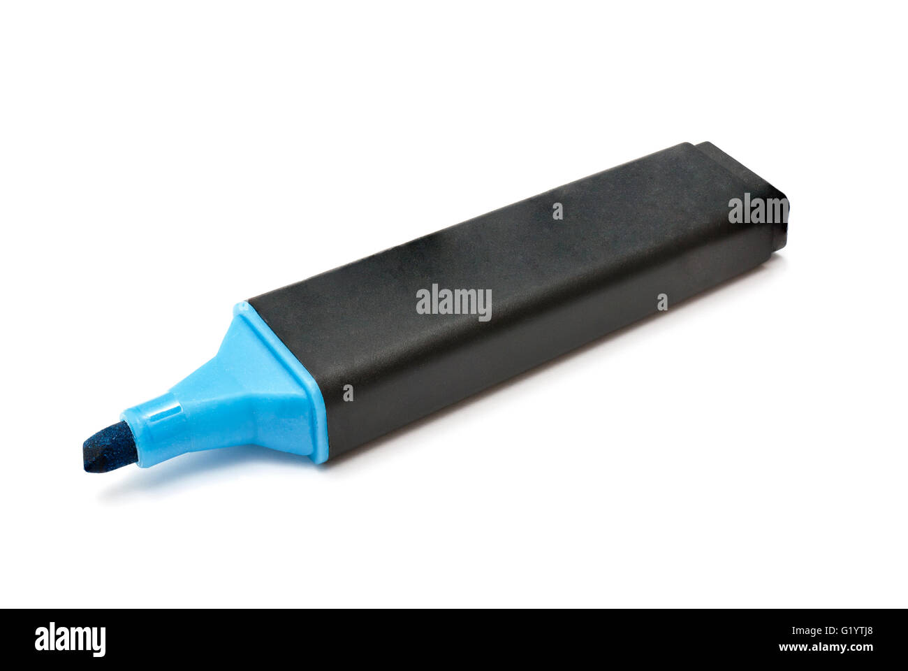 Blue highlighter on white background Stock Photo - Alamy
