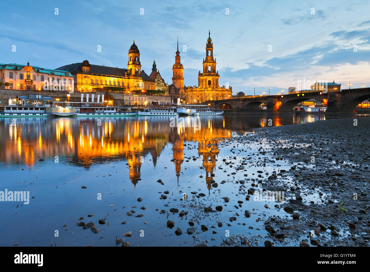 View of the old town of Dresden over river Elbe, Germany Stock Photo ...