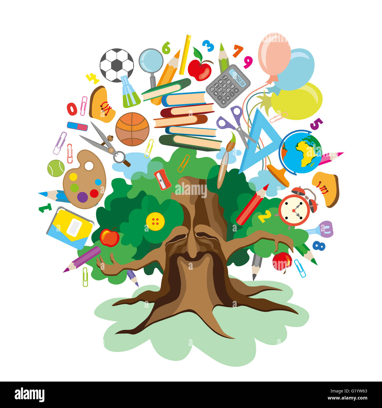 back to school - tree with education icons Stock Photo: 104489339 - Alamy