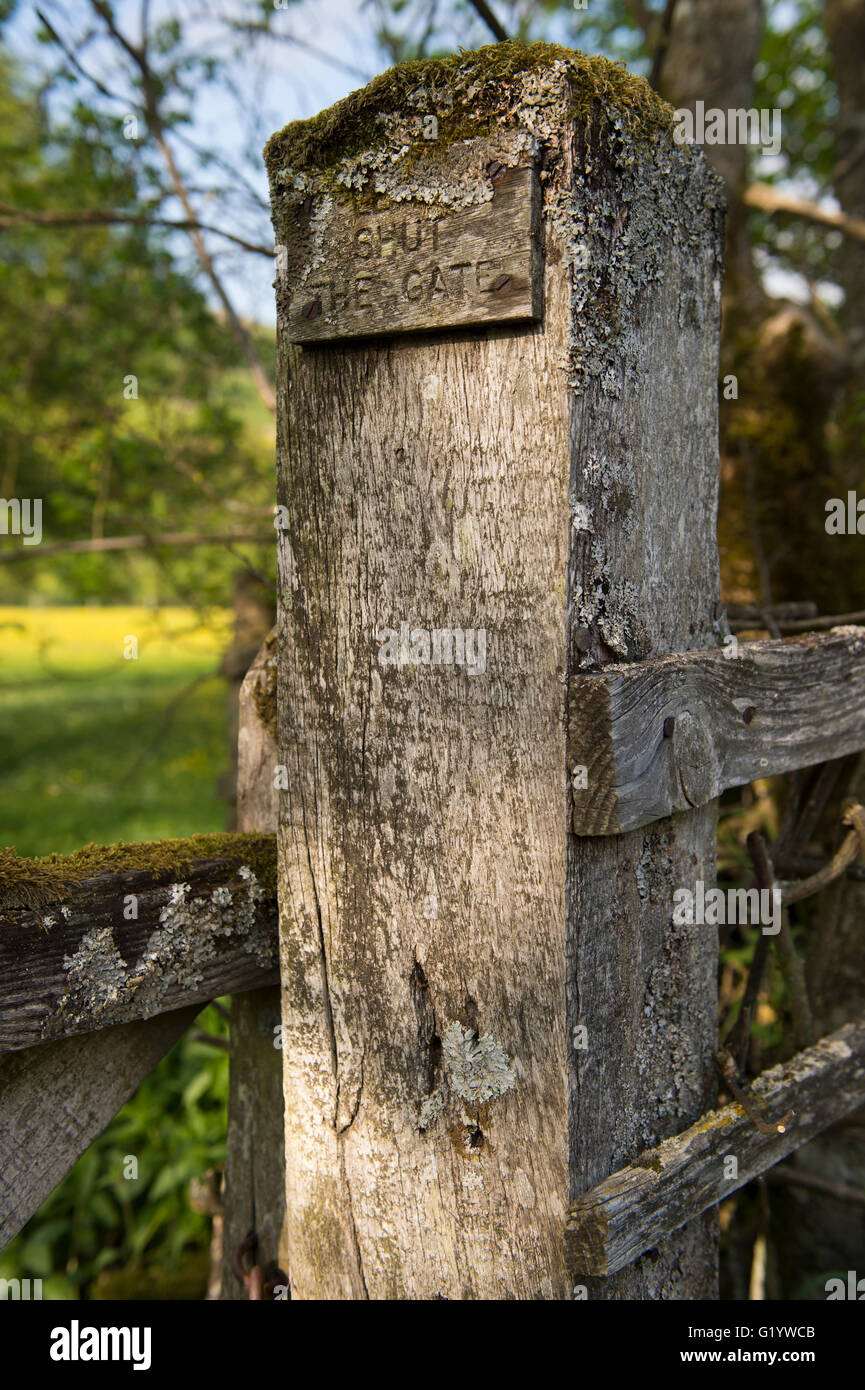 Wooden gatepost close-up - entrance to Yellands Meadow Nature Reserve ...