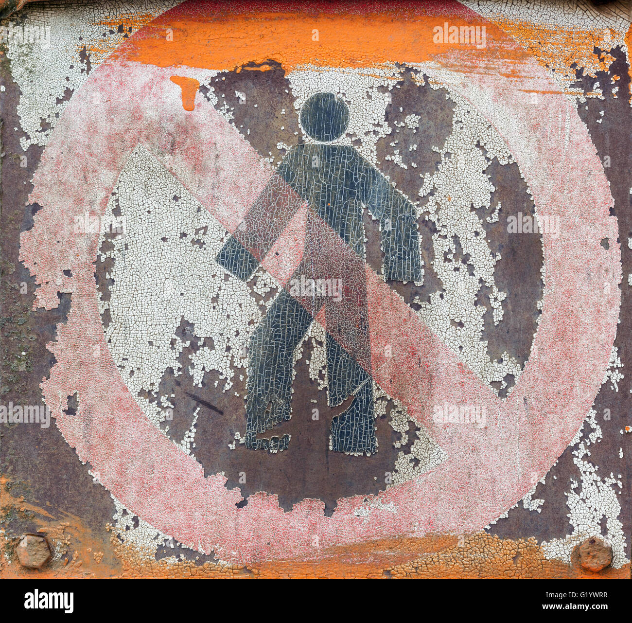 Faded and shabby sign of danger on a metal plate Stock Photo - Alamy