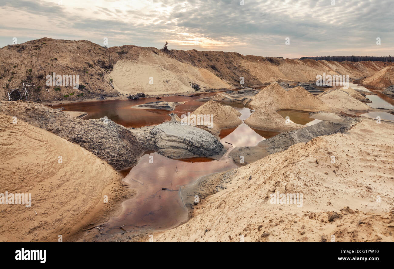 Landscape old waterlogged sand quarry. Environmental pollution Stock ...