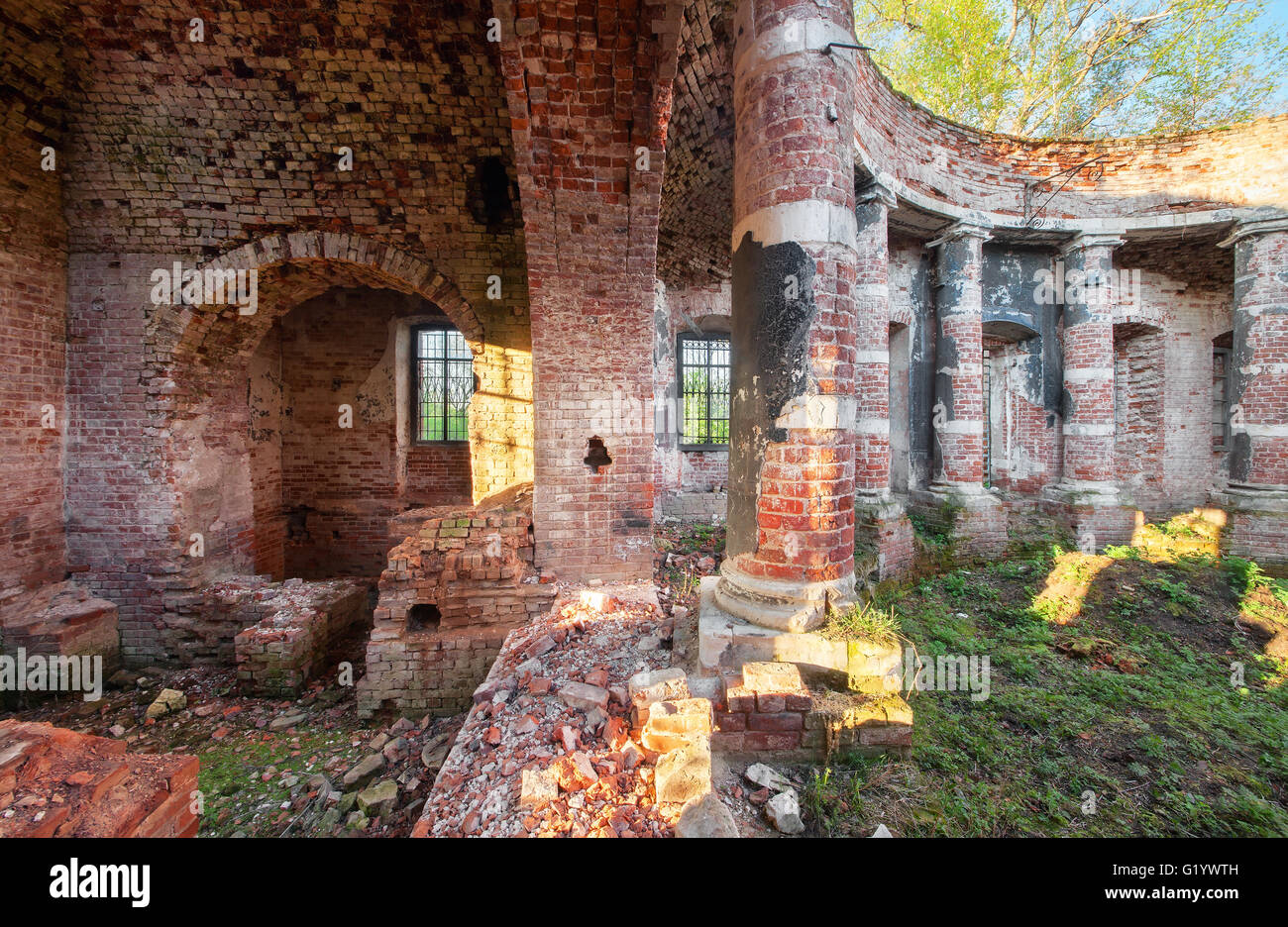 Ancient rotunda with columns without a dome. The brick ruins of the ...