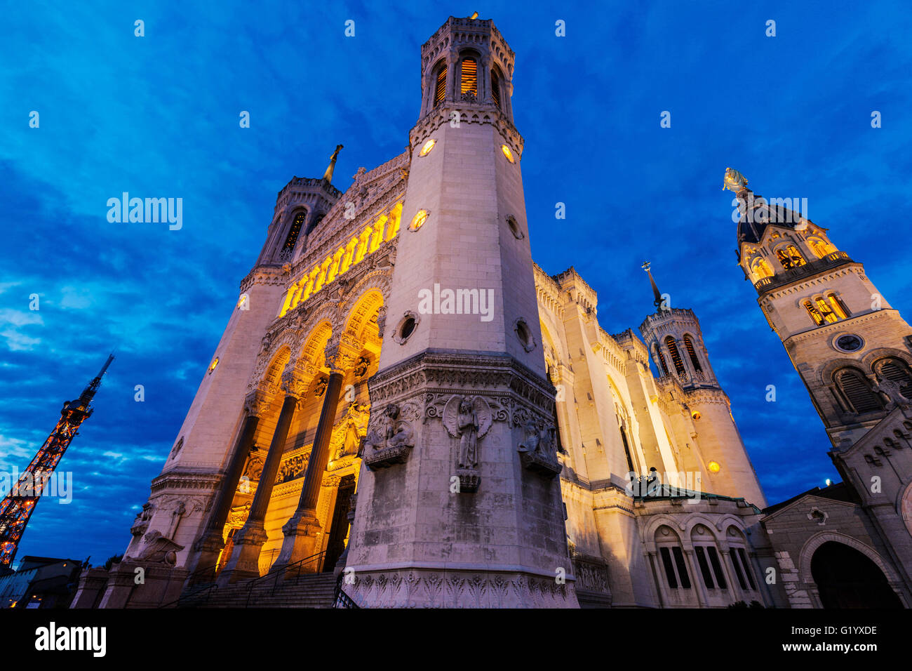 Basilica of Notre-Dame de Fourviere in Lyon. Lyon, Rhone-Alpes, France ...