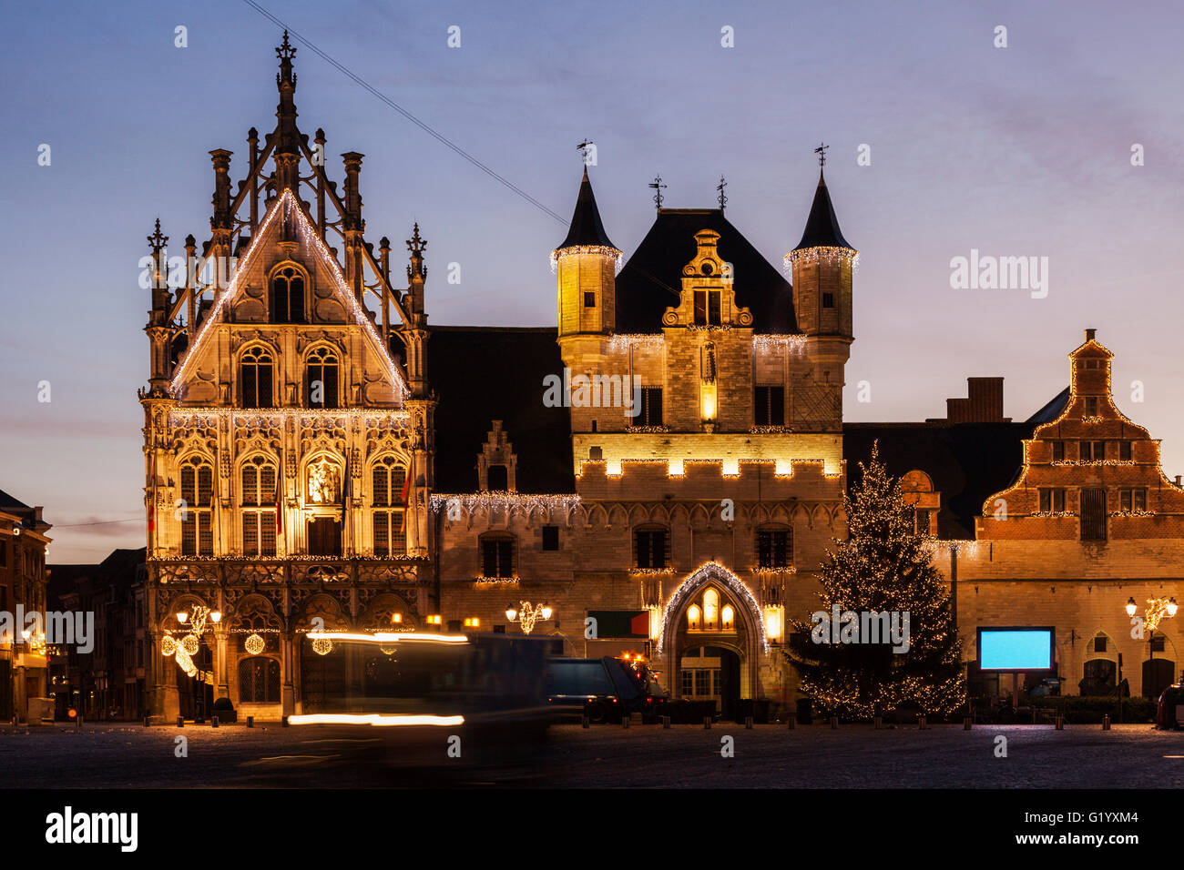 Mechelen City Hall seen at sunrise Stock Photo - Alamy