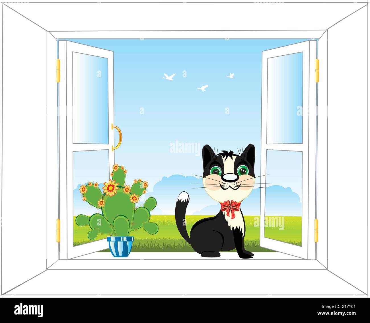 Window in white room Stock Vector Images - Alamy