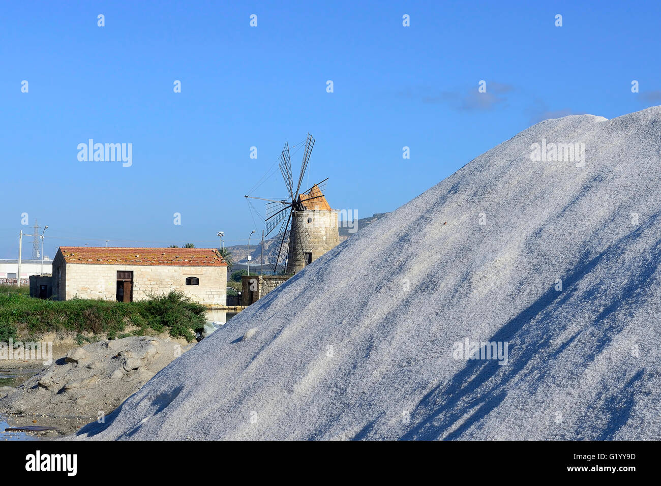 Saltworks, isola Grande island, windmill, Saline of Trapani, salt ...