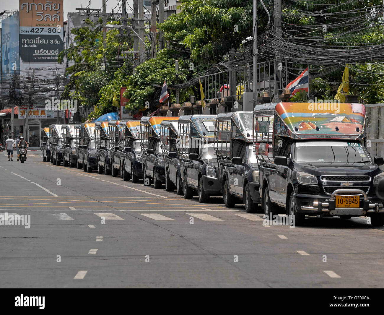 Line of Thai songthaew taxi vehicles. Thailand S. E. Asia Stock Photo ...