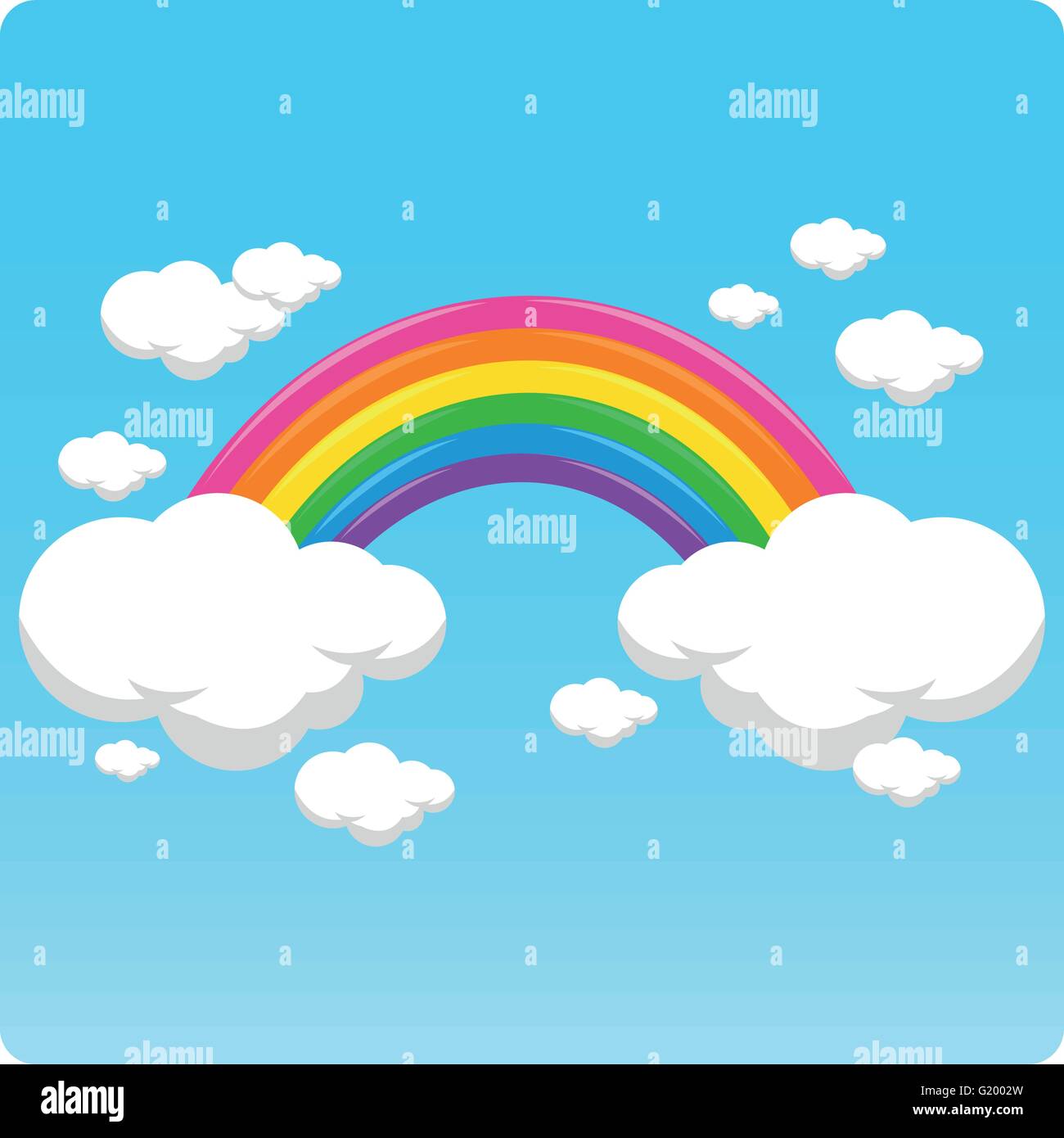 Rainbow and clouds in the sky. Blue sky background with colorful rainbow. Vector Illustration ...