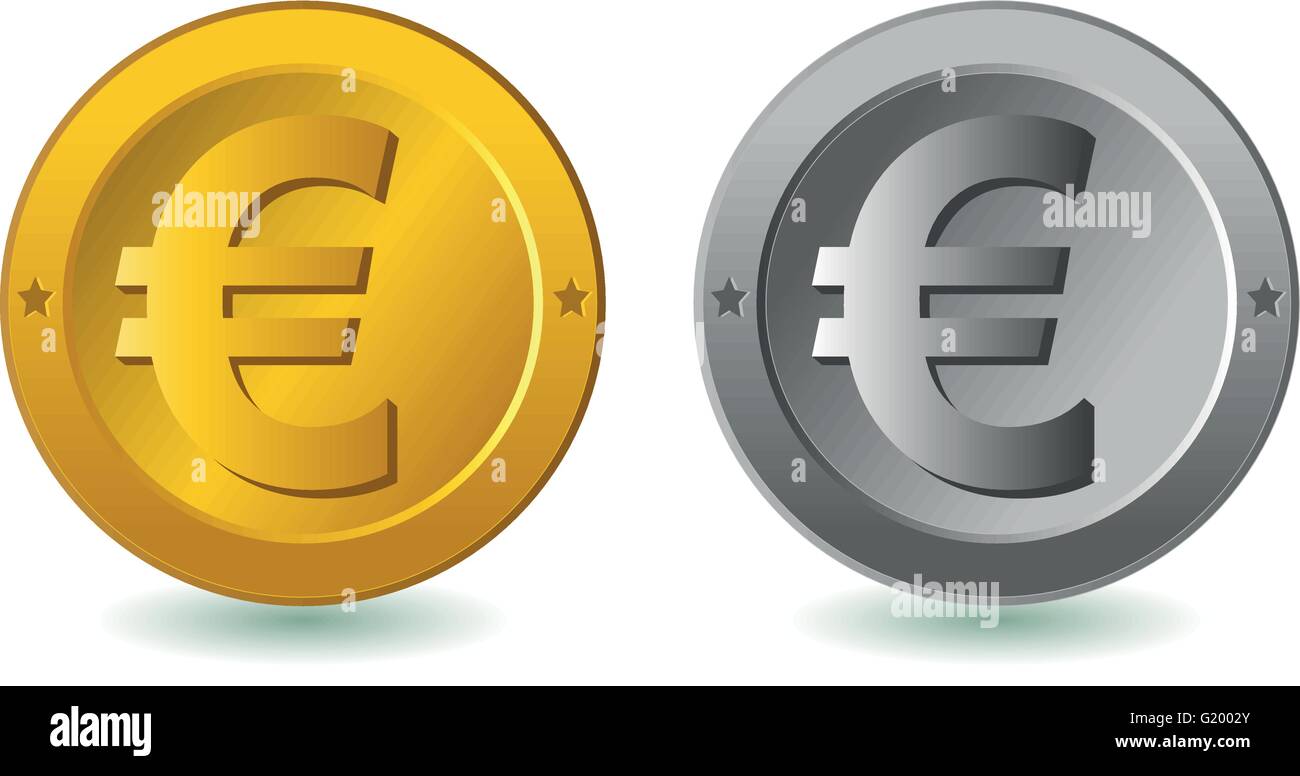 Euro coins. Gold and silver European currency symbols. Vector ...