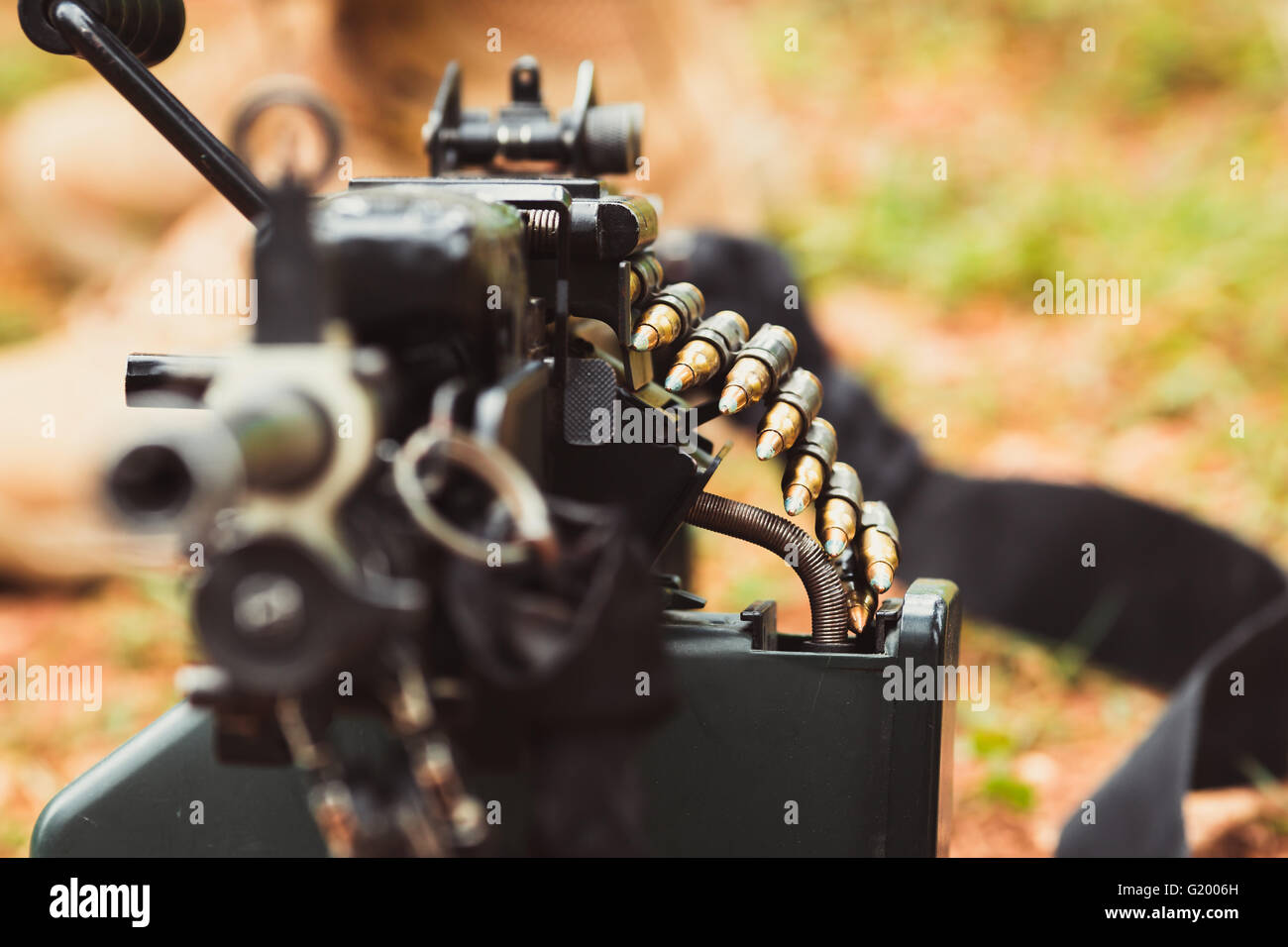 military weapon machine gun with ammunition closeup Stock Photo - Alamy