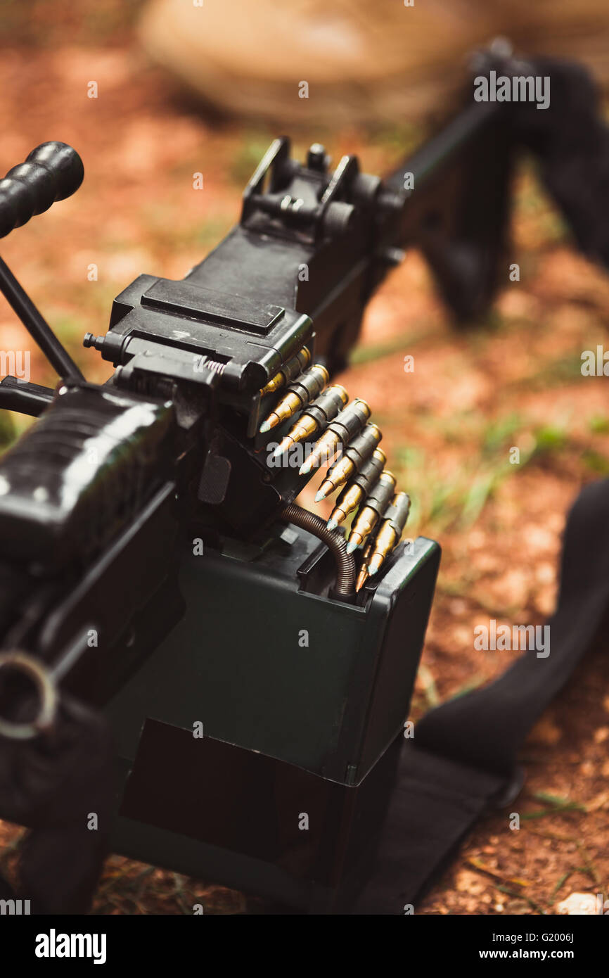 military weapon machine gun with ammunition closeup Stock Photo - Alamy