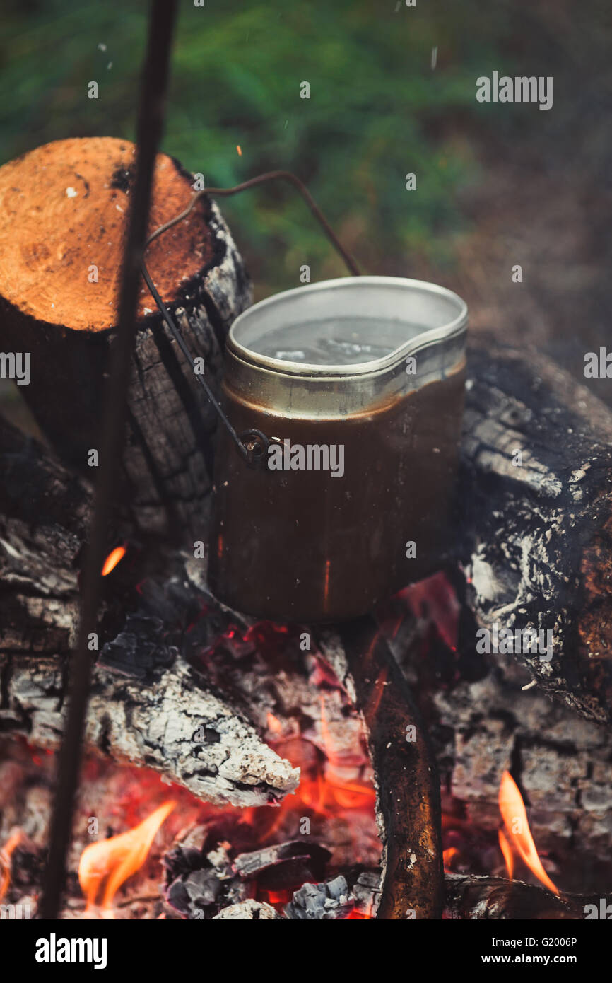Pot on fire in forest hi-res stock photography and images - Alamy