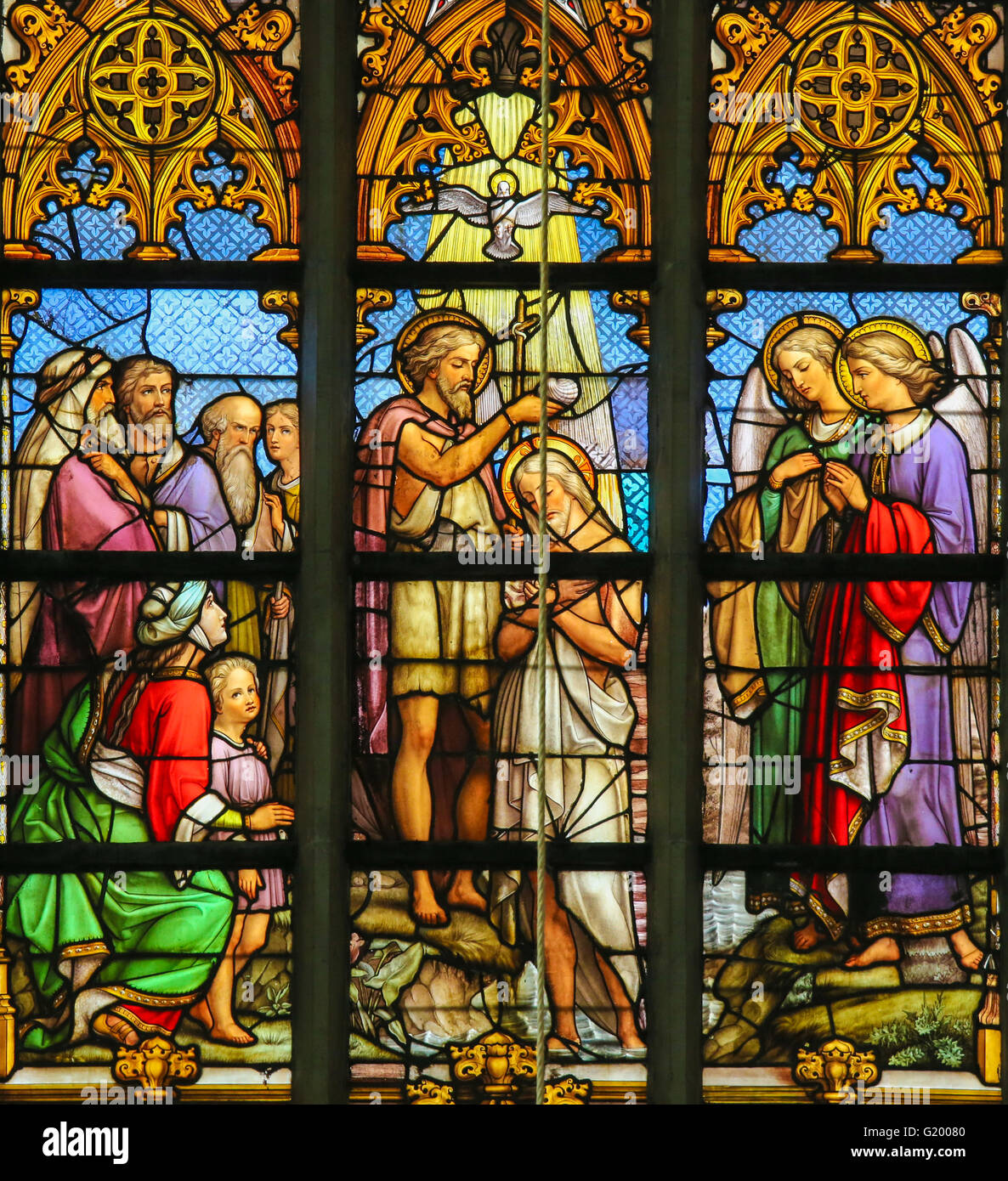 LIER, BELGIUM - MAY 16, 2015: Stained Glass window (1860) in St ...