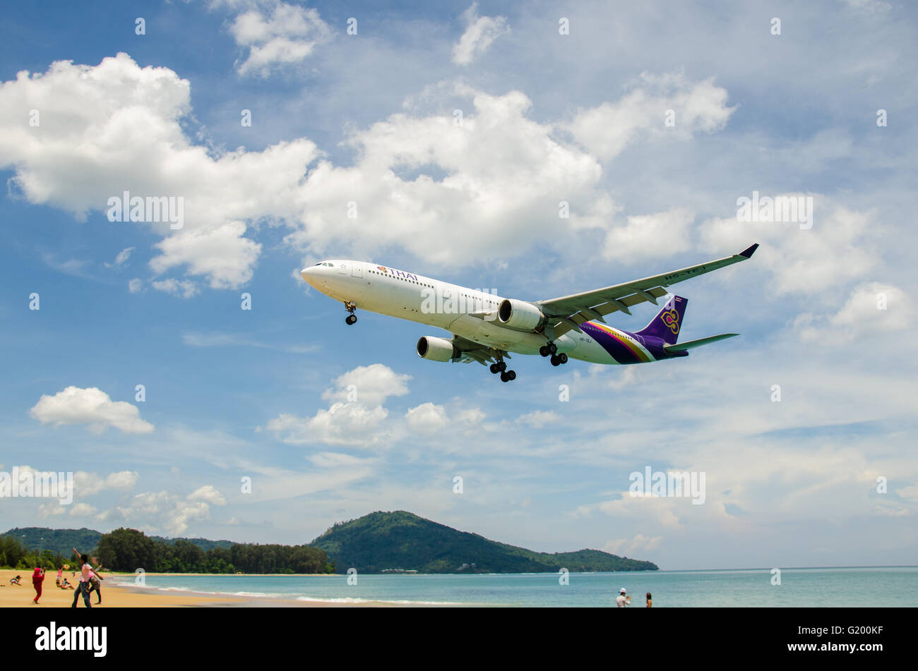 PHUKET - MAY 5 : Thai Airways airplane landing at Phuket International ...