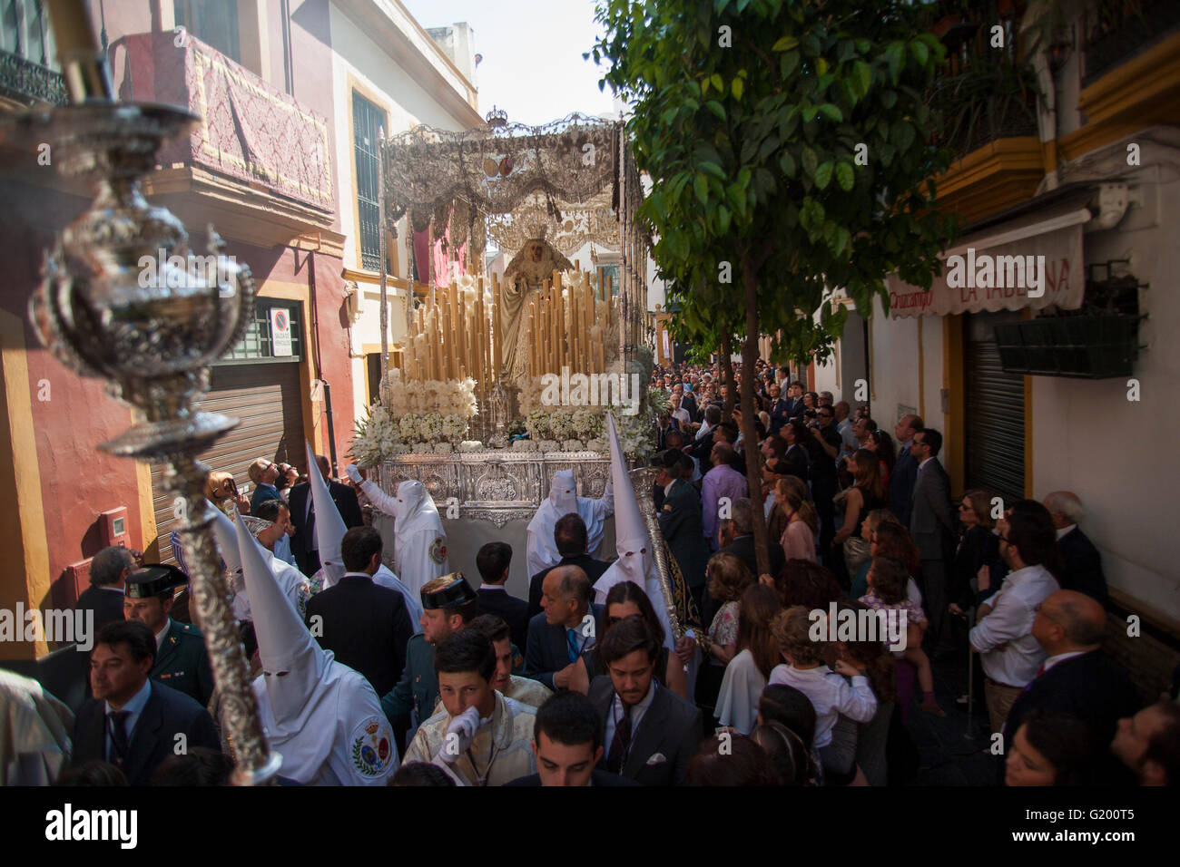 Virgin of La Paz of the Brotherhood called "La Paz" during its parade ...