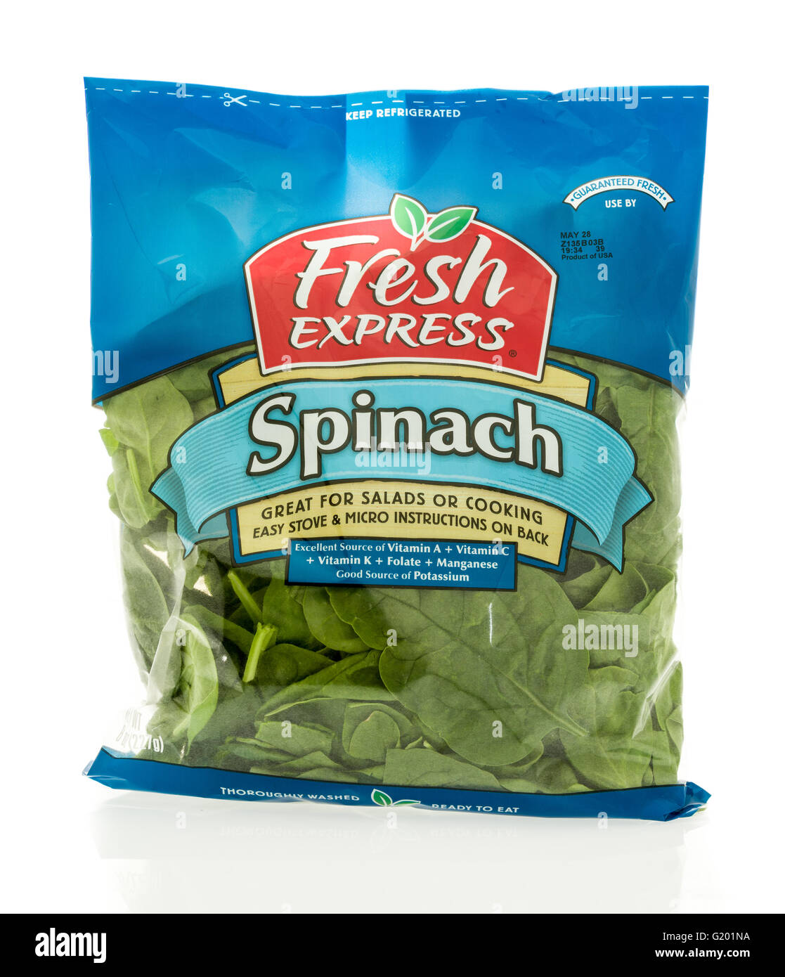 Winneconne, WI - 19 May 2016: Package of Fresh Express spinach on an ...