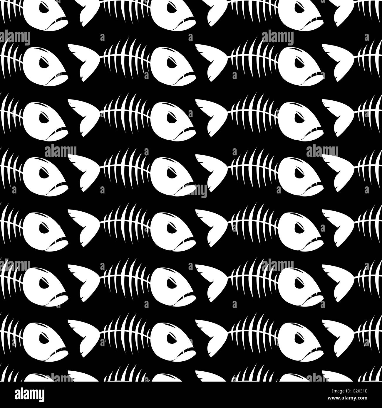 Seamless pattern with fish skeleton on black background Stock Vector ...