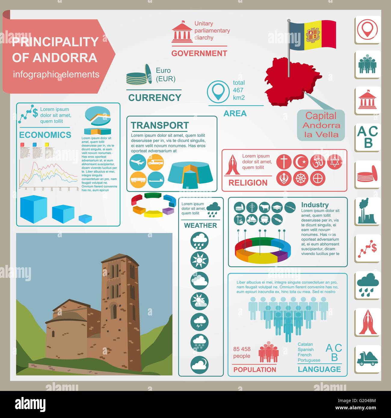 Andorra infographics, statistical data, sights. Vector illustration ...