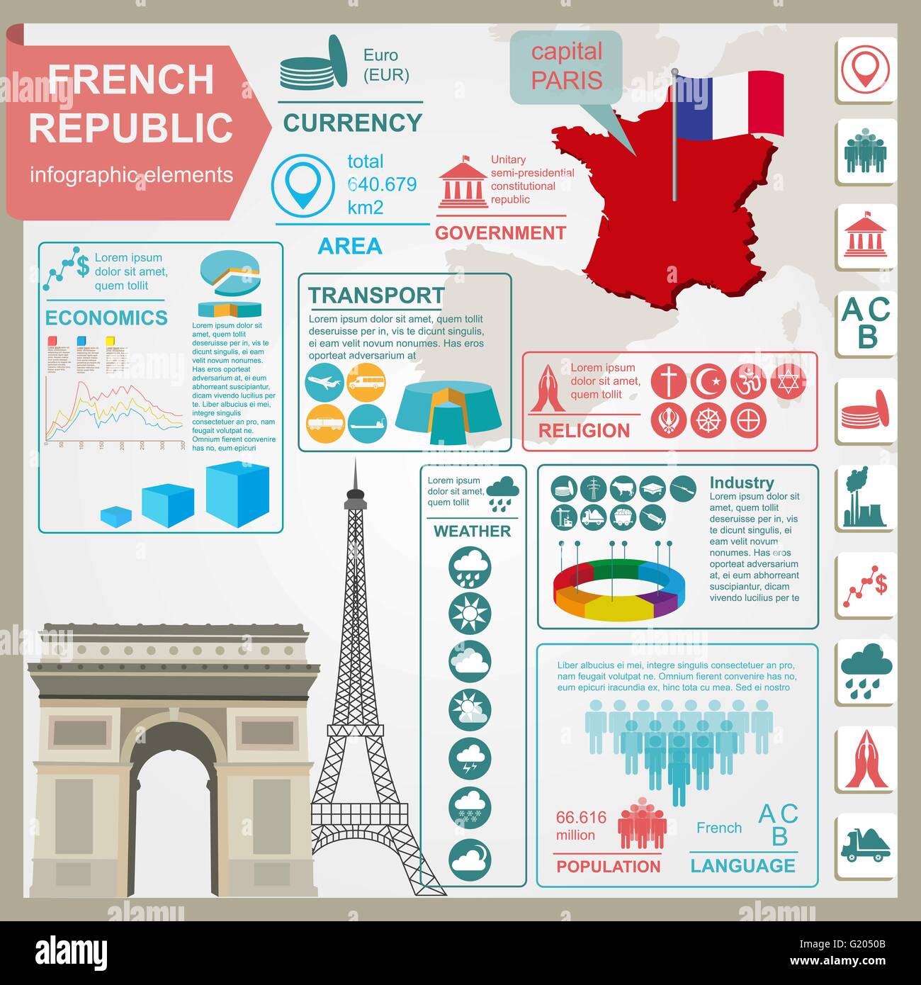 France infographics, statistical data, sights. Vector illustration ...