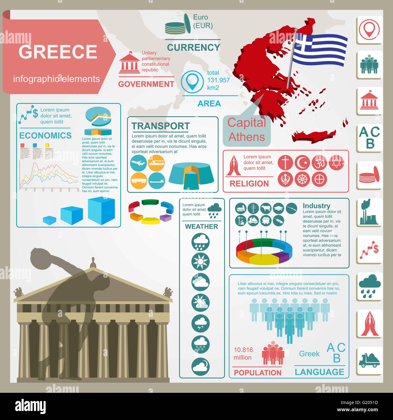 Greece infographics, statistical data, sights. Vector illustration ...