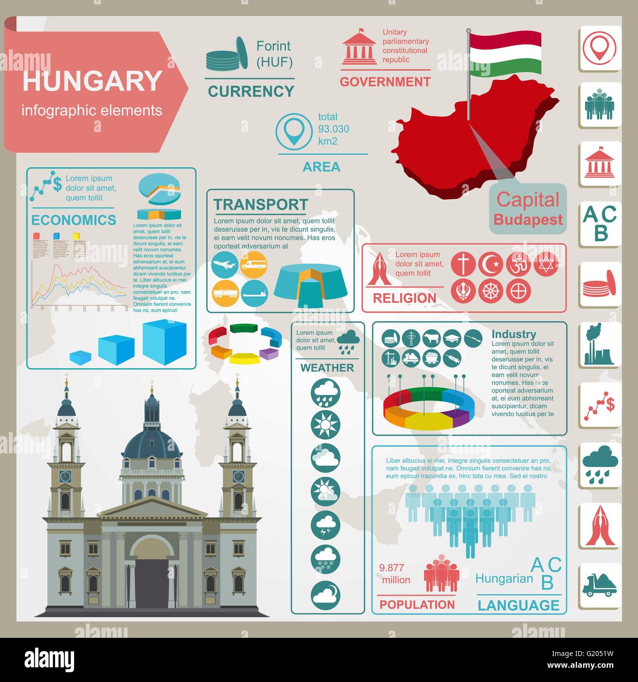 Hungary infographics, statistical data, sights. Vector illustration ...