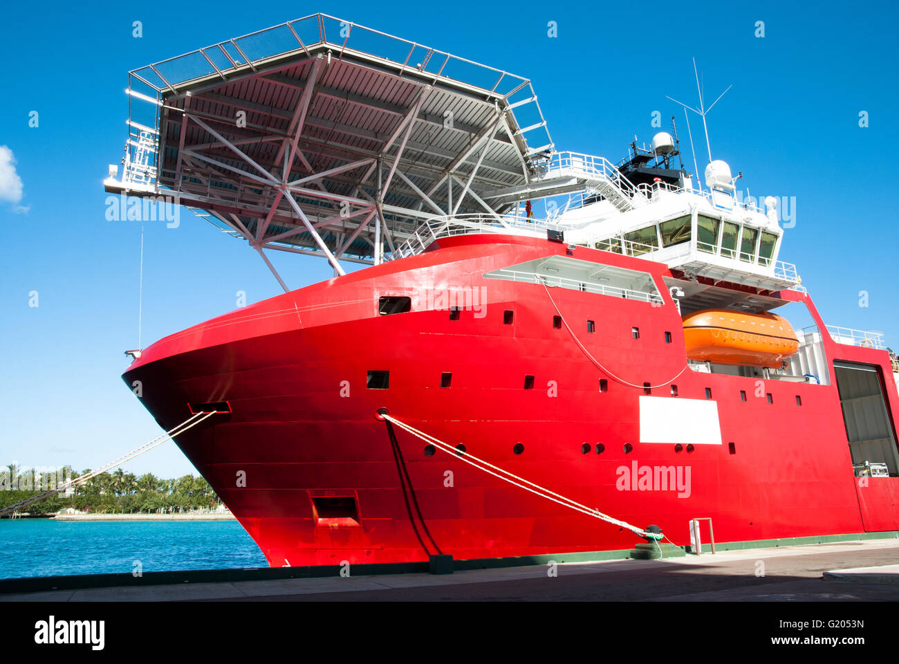 Bright red ship of scientists docked in Nassau, The Bahamas Stock Photo ...