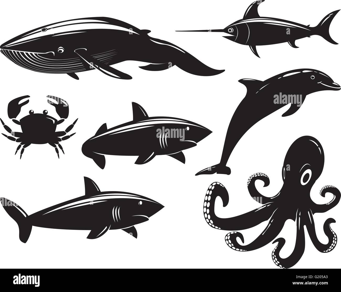 Collection of sea animals isolated on white background Stock Vector ...