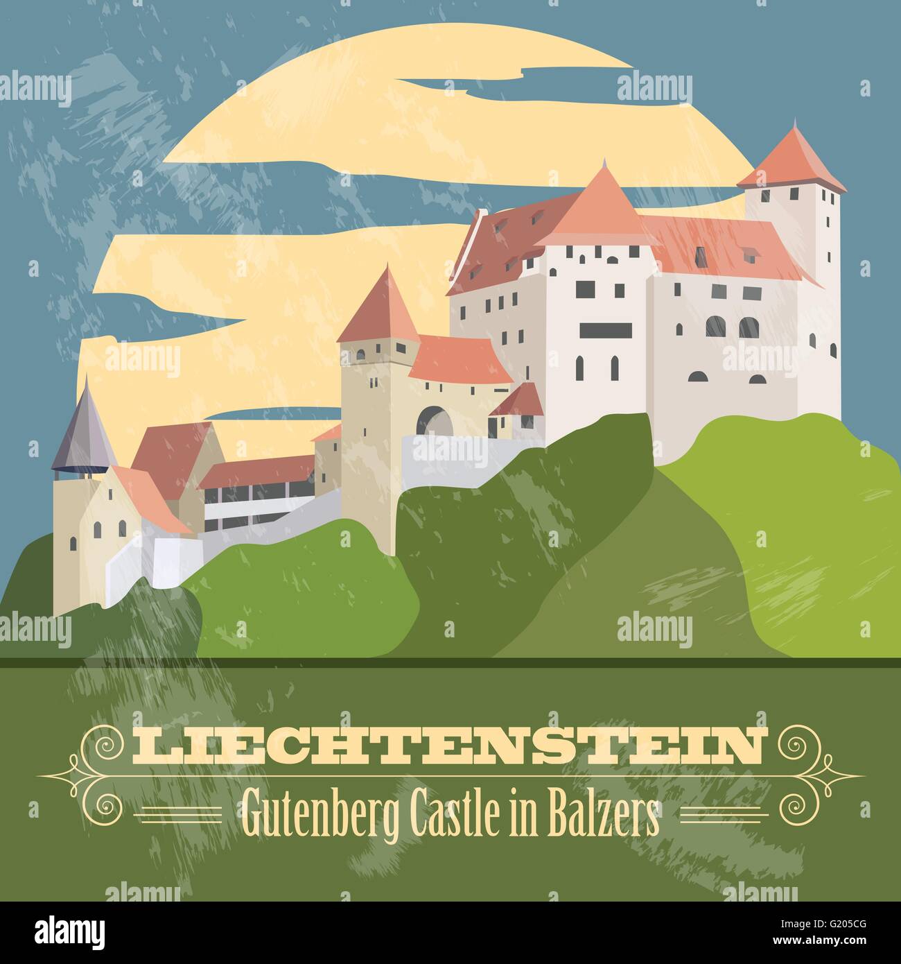 Liechtenstein landmarks. Retro styled image. Vector illustration Stock ...