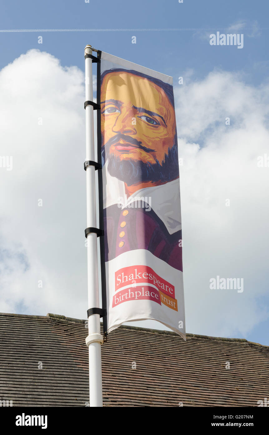 Large flag adverting Shakespeare Birthplace Trust in Stratford-upon ...