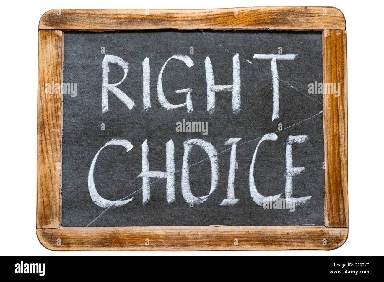 right choice phrase handwritten on vintage school slate board isolated ...