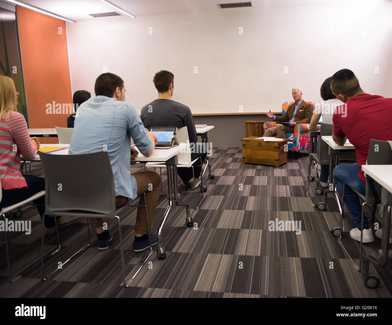 group of students study with professor in modern school classroom Stock ...