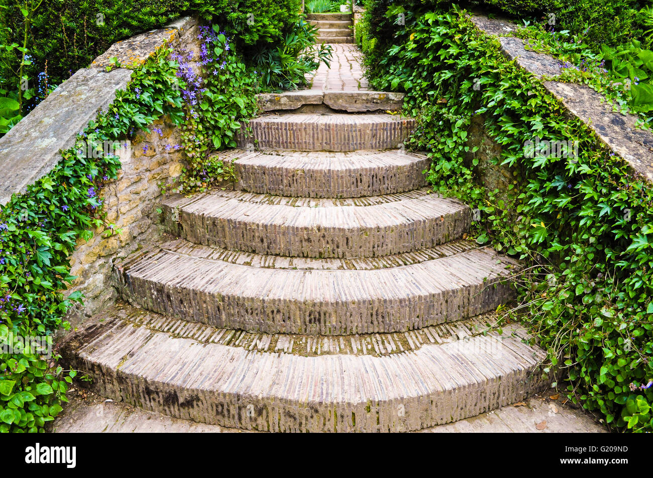 Abstract image of symmetrical steps at Hidcote Manor, Gloucestershire ...