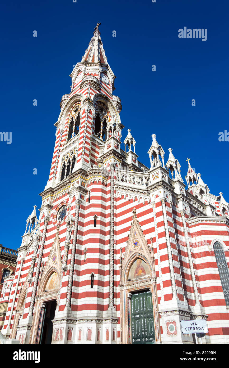 Vertical view of the striped El Carmen church in La Candelaria ...