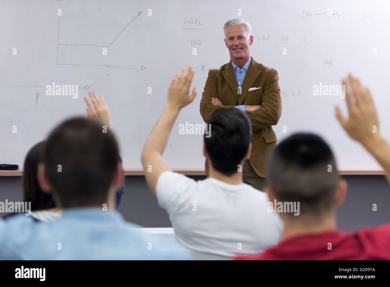 group of students study with professor in modern school classroom Stock ...