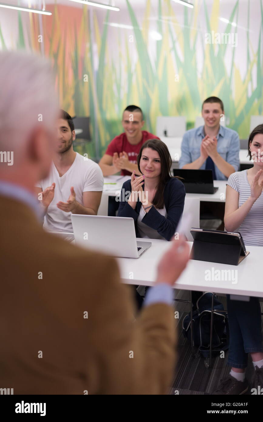 group of students study with professor in modern school classroom Stock ...