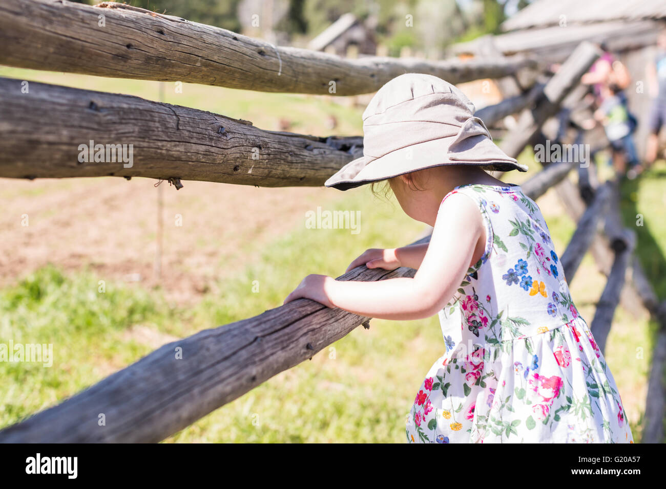 Toddler playing on the farm in the summer Stock Photo - Alamy