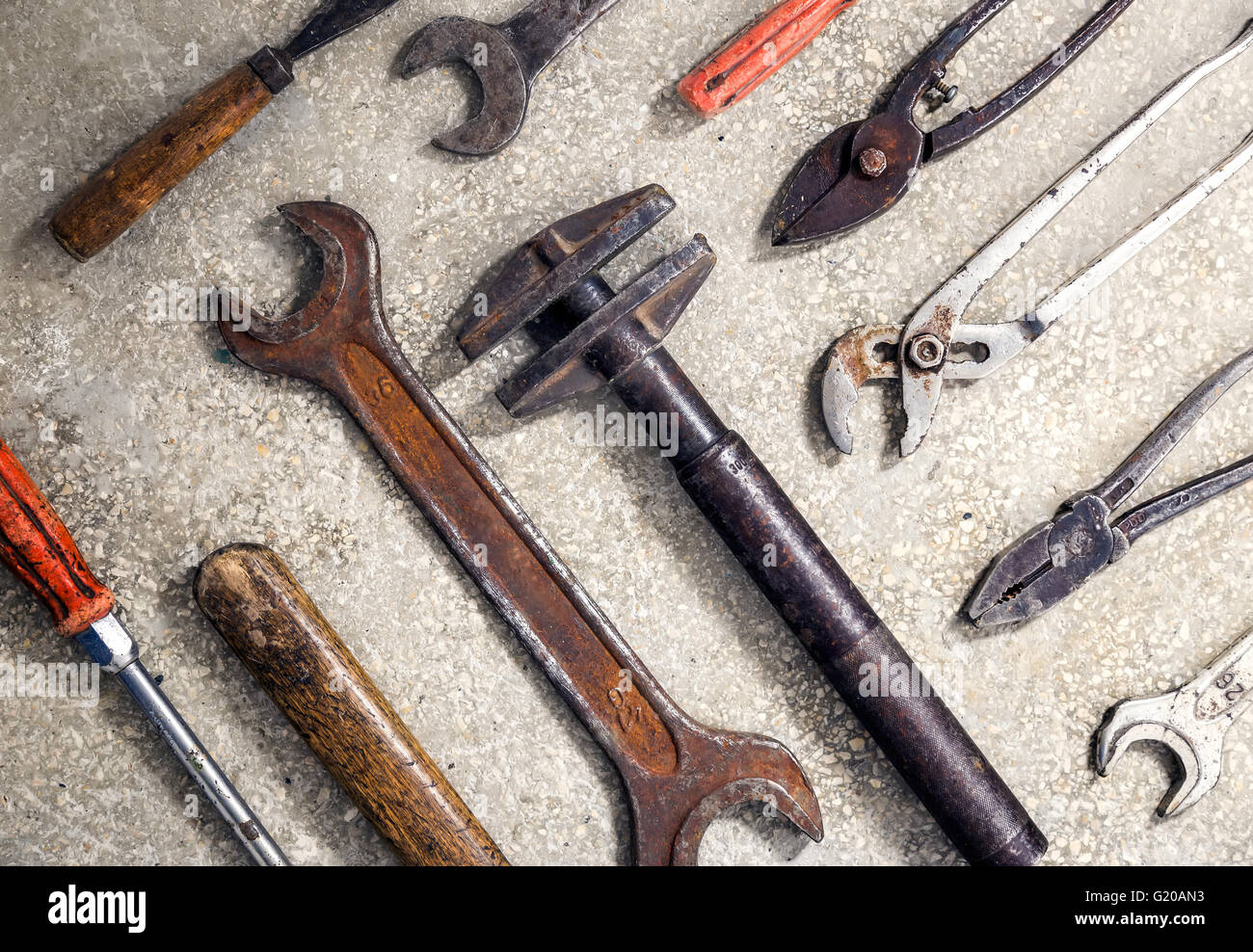 Grungy and rusty old hand tools .Useful as background for repairs Stock ...