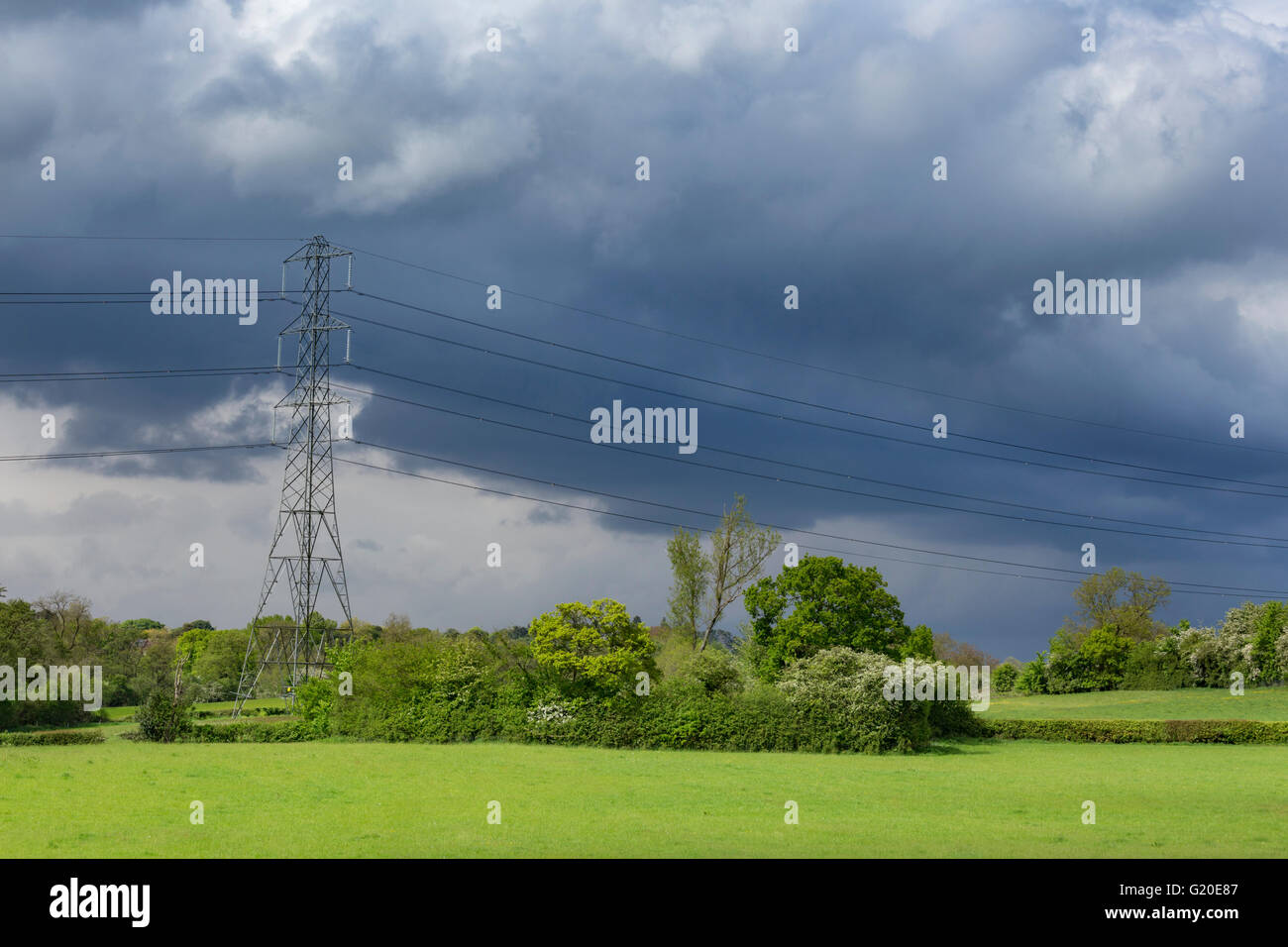 Power lines crossing rural farmland, England, UK Stock Photo - Alamy