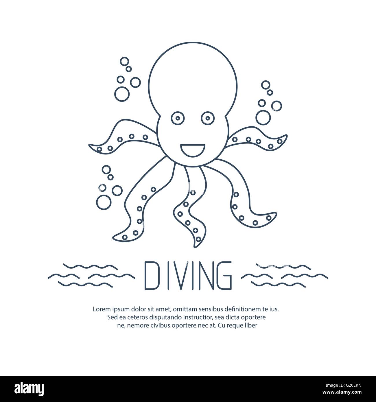 Diving icon with octopus and bubbles Stock Vector Image & Art - Alamy