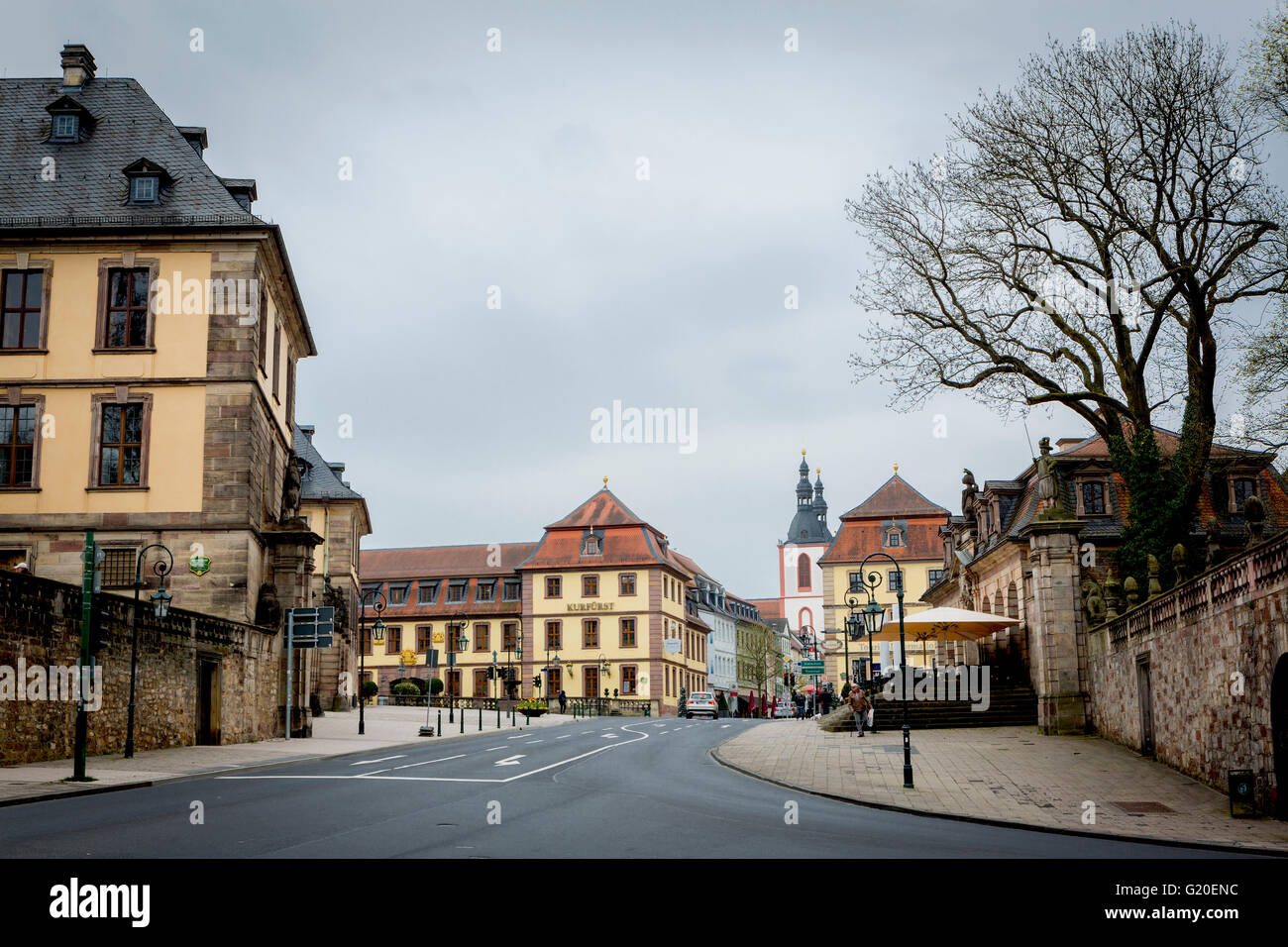 Fulda Cathedral and town in Hesse, Germany. Statue of an angel in one ...
