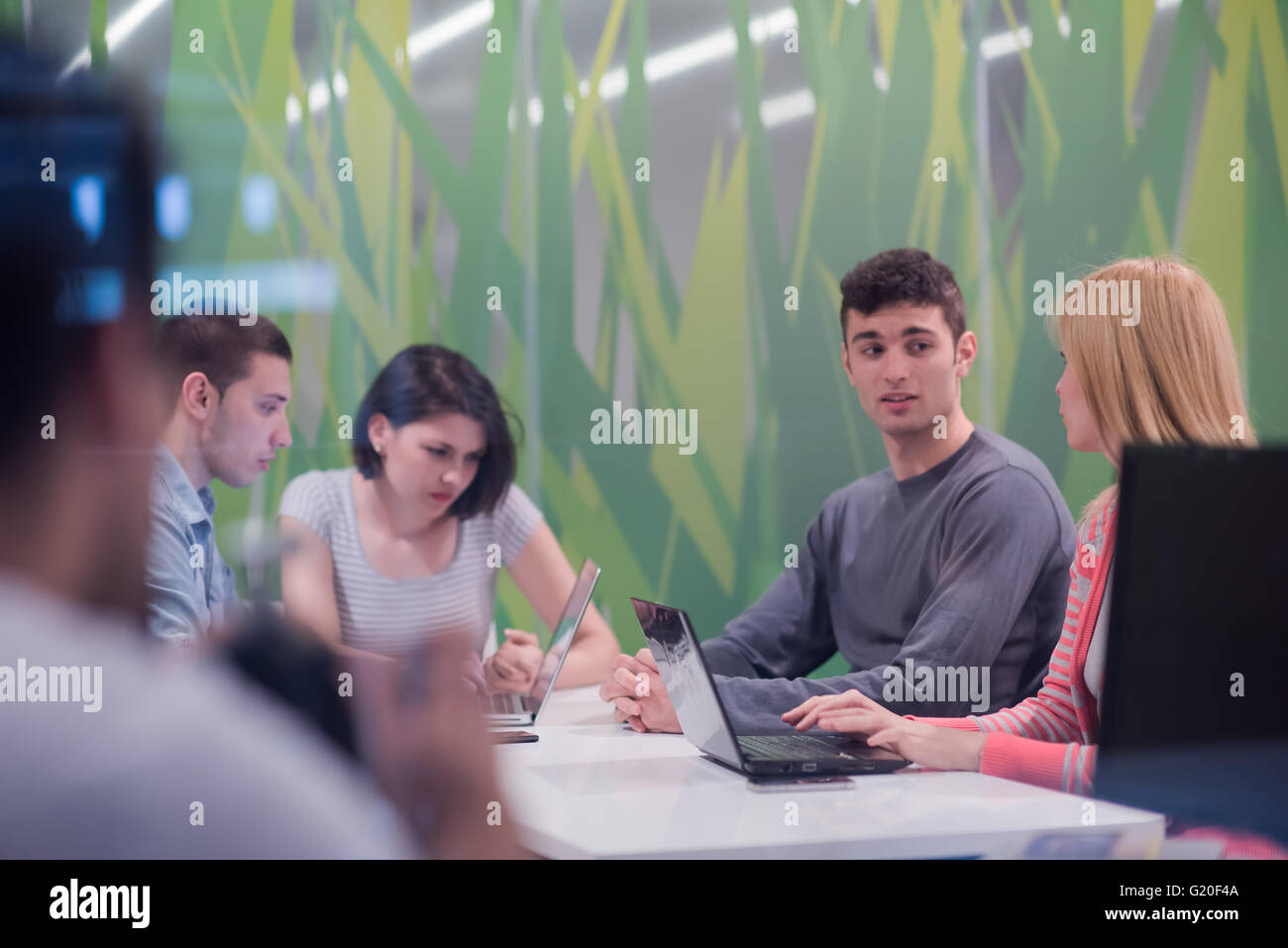 students group study together in school classroom and working together ...