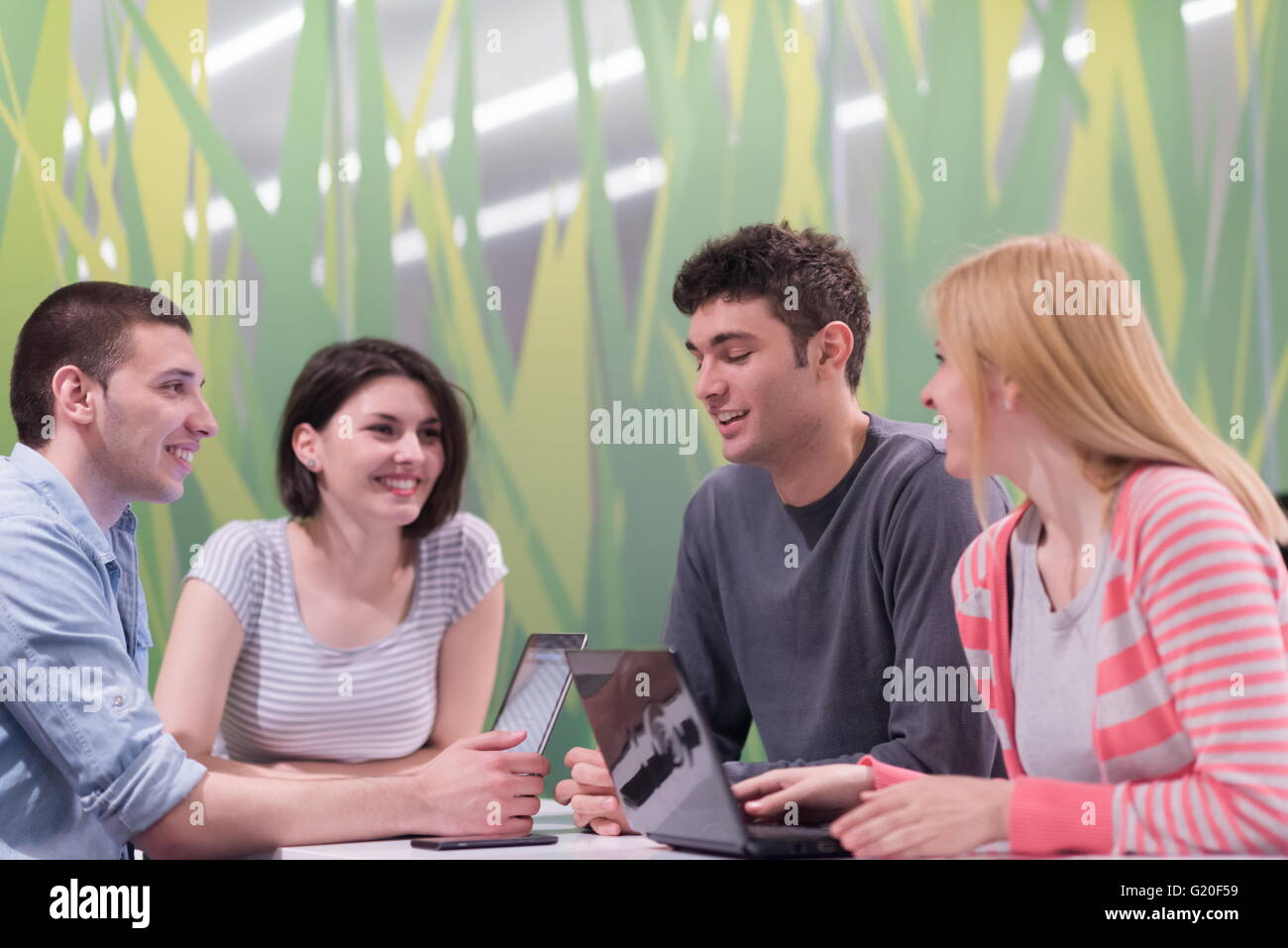 students group study together in school classroom and working together ...