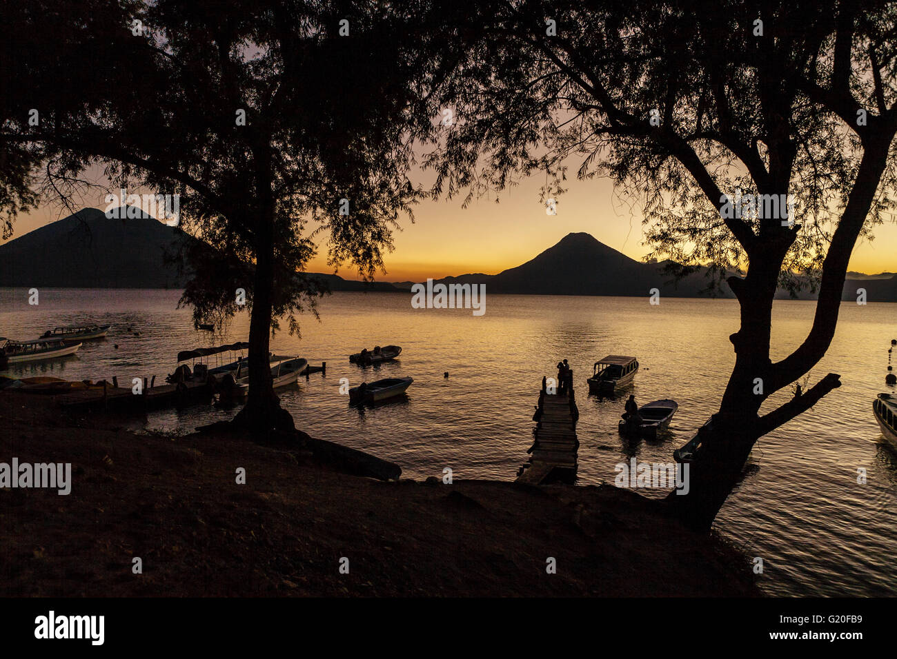 A view of Lake Atitlan from the waterfront at Panajachel Guatemala ...