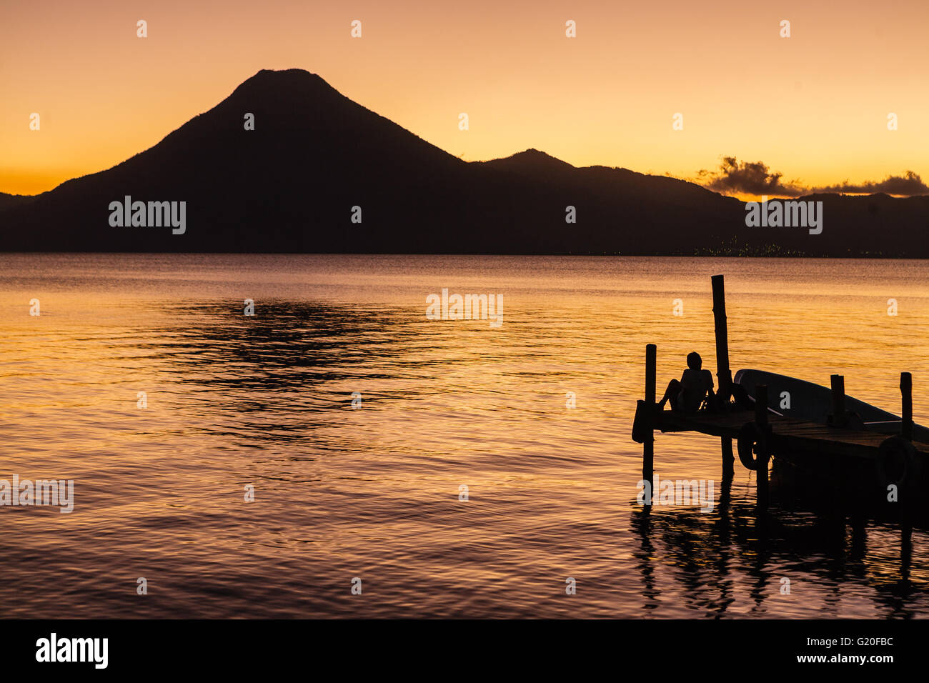 A view of Lake Atitlan from the waterfront at Panajachel Stock Photo ...