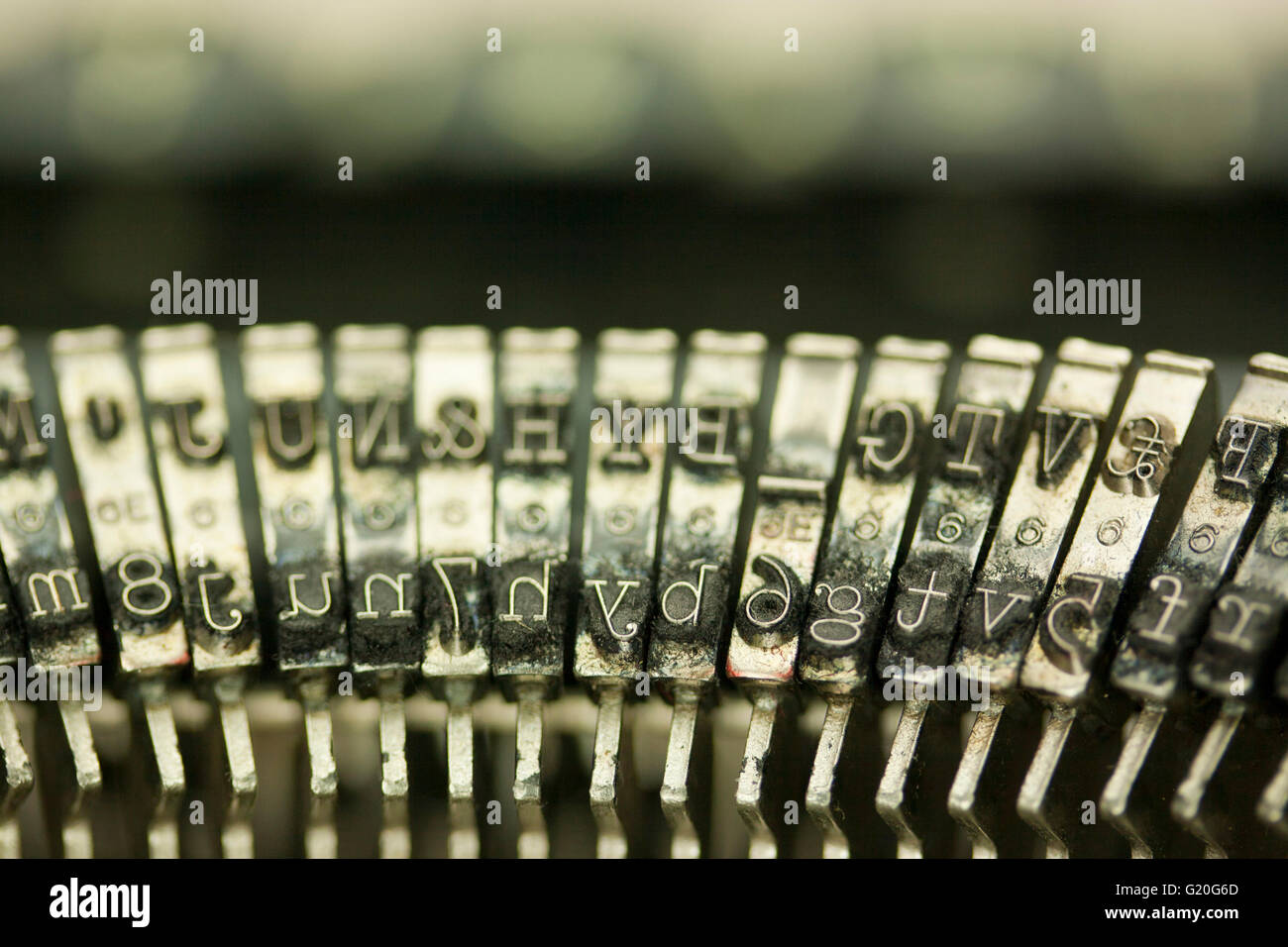 Close up of hammer keys on an old type writer. Shallow depth of field ...