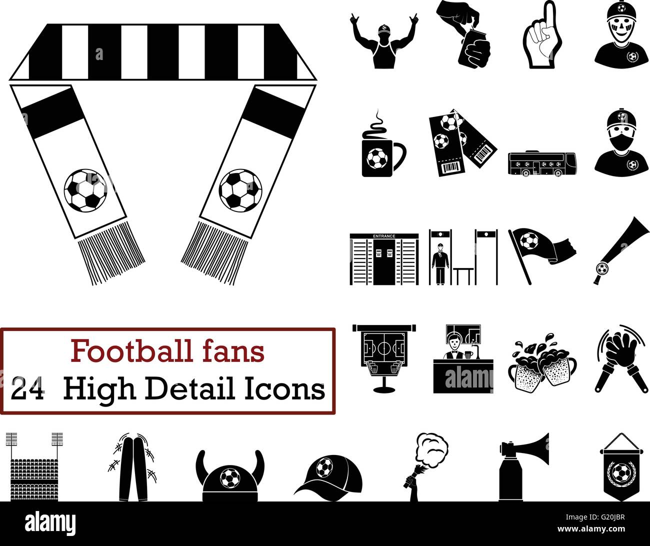 Set of 24 Football Fans Icons in Black Color.Vector illustration Stock ...