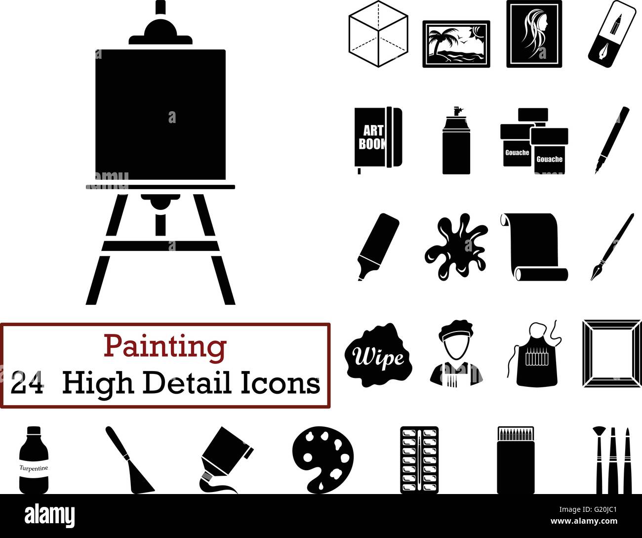 Set of 24 Artist Icons in Black Color.Vector illustration Stock Vector ...